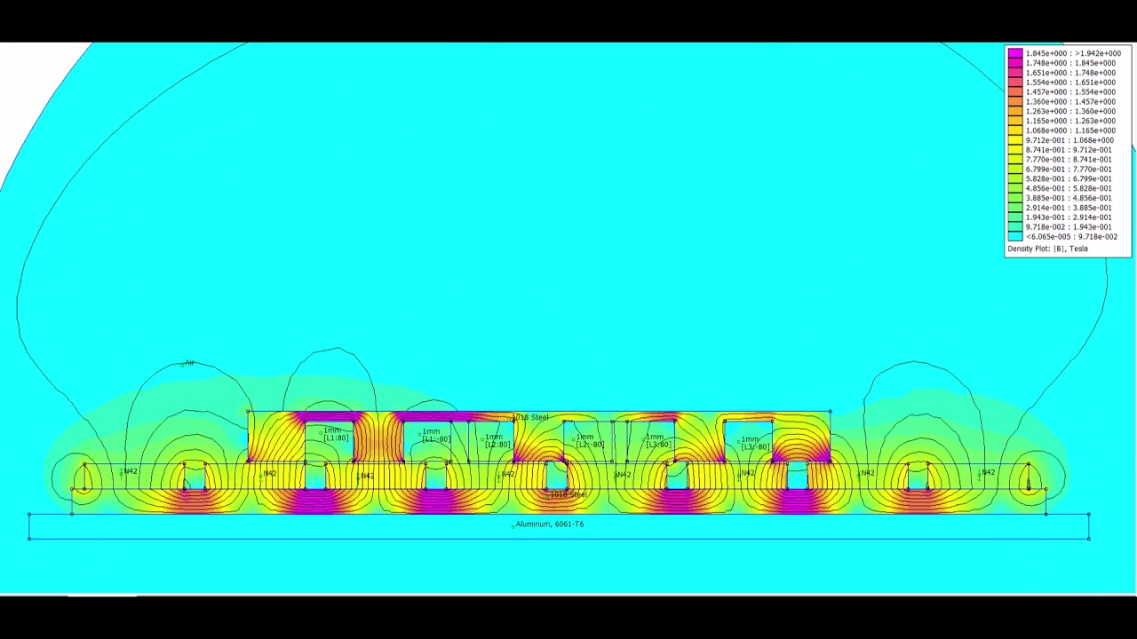 FEMM linear motor animation - YouTube