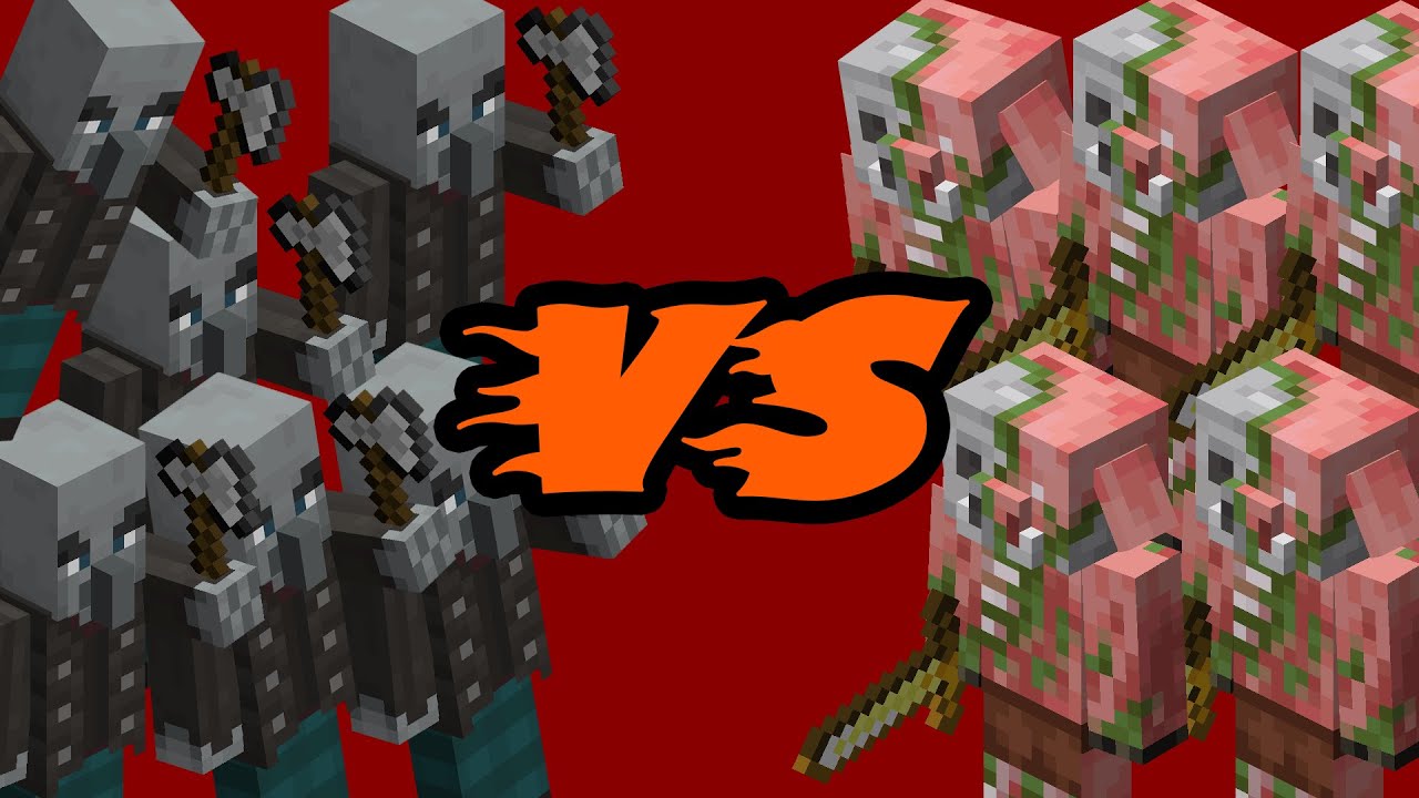 minecraft:vindicators and zombie pigman clash - YouTube