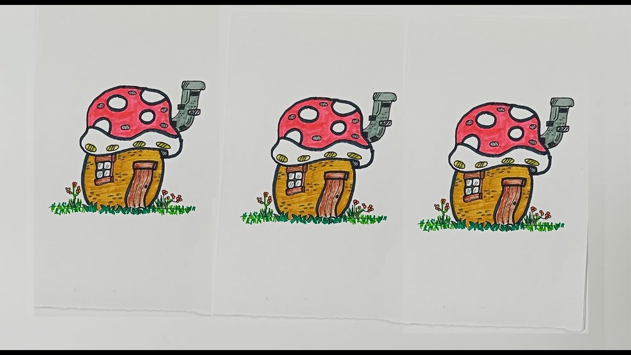 Smurfs House Drawing - step by step - tutorial ...