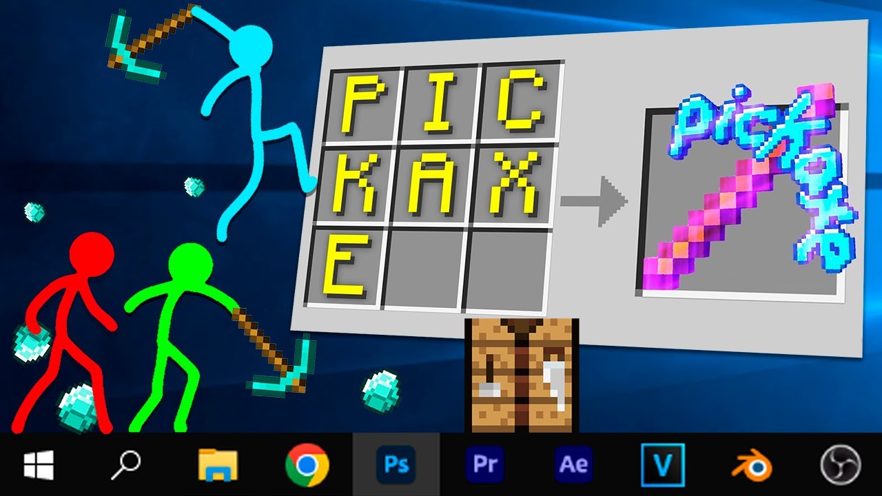 Stickman vs Minecraft Cartoon ! CRAFTING DIAMOND PICKAXE in Minecraft ...