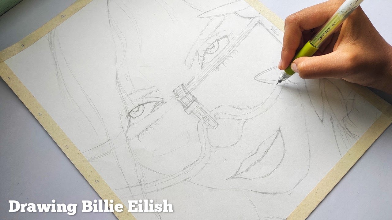 Billie Eilish portrait drawing l outline (part 1) - YouTube