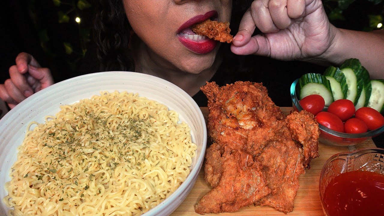 ASMR Fried Chicken, Crispy Chicken Skin, Mi Goreng Noodles | Eating ...