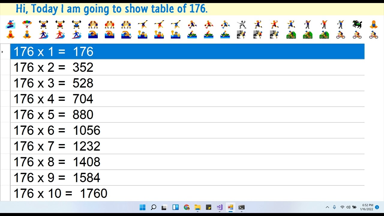 Table Of 176 - YouTube