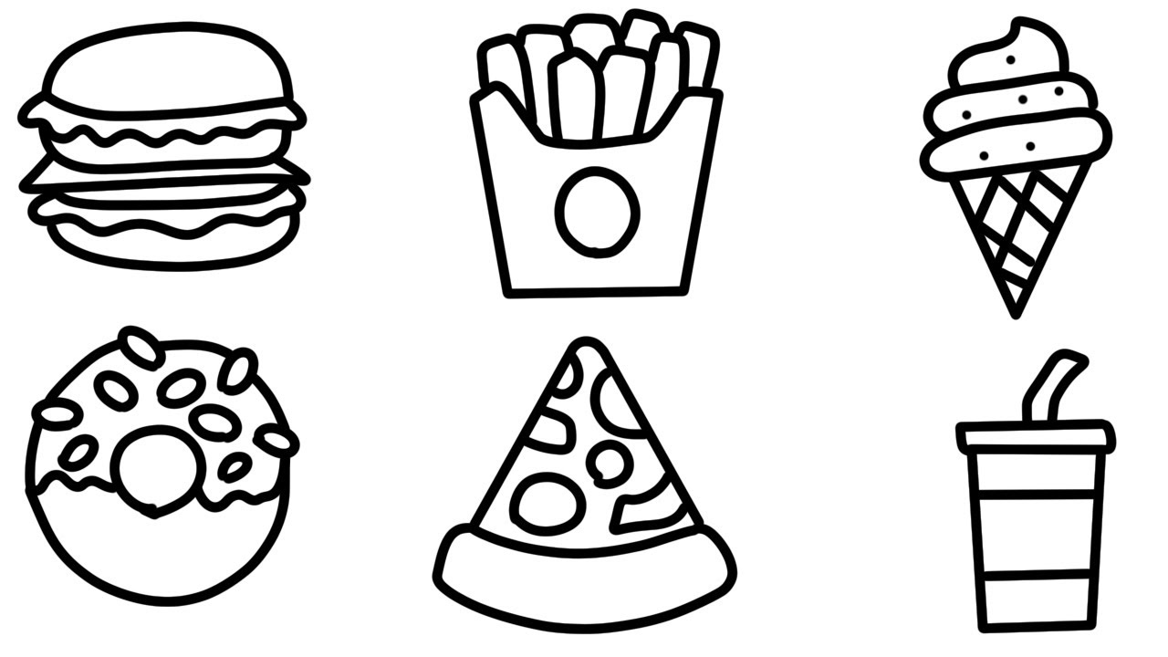 How to Draw junk Food items -Unhealthy food drawing, ice cream drawing ...