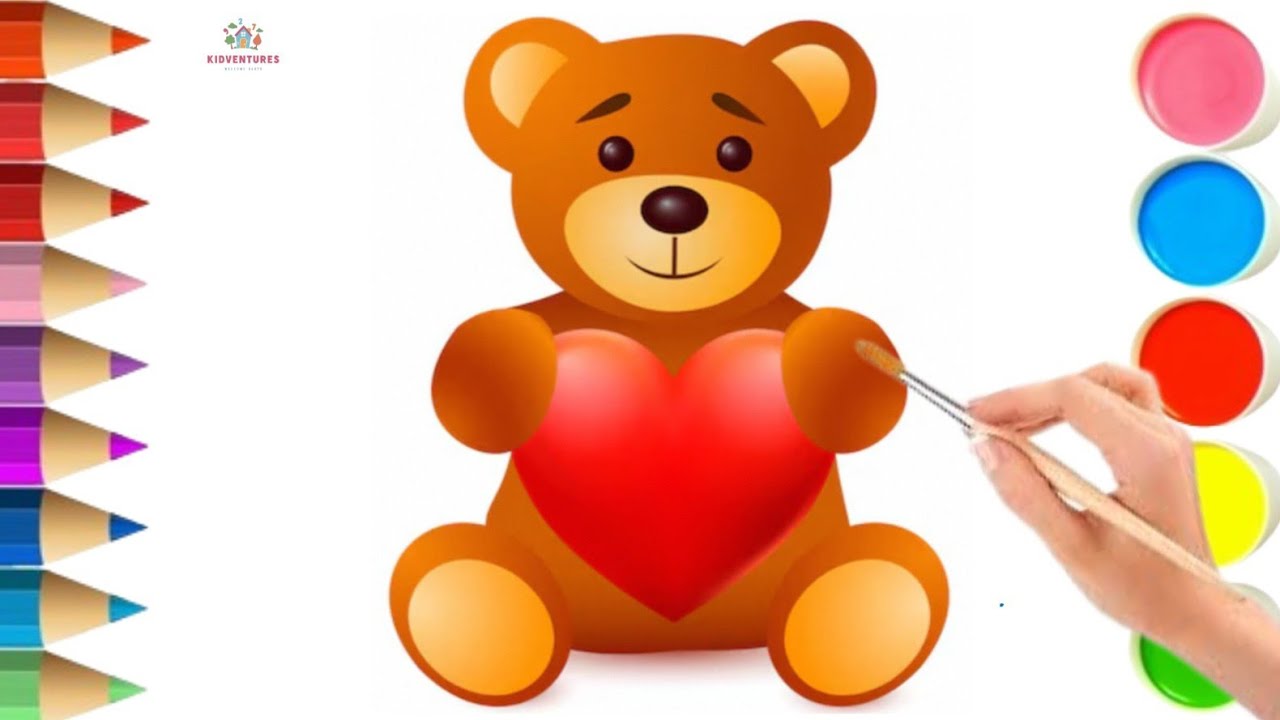 Teddy bear holding heart drawing | Valentine's Day drawing | Step By ...