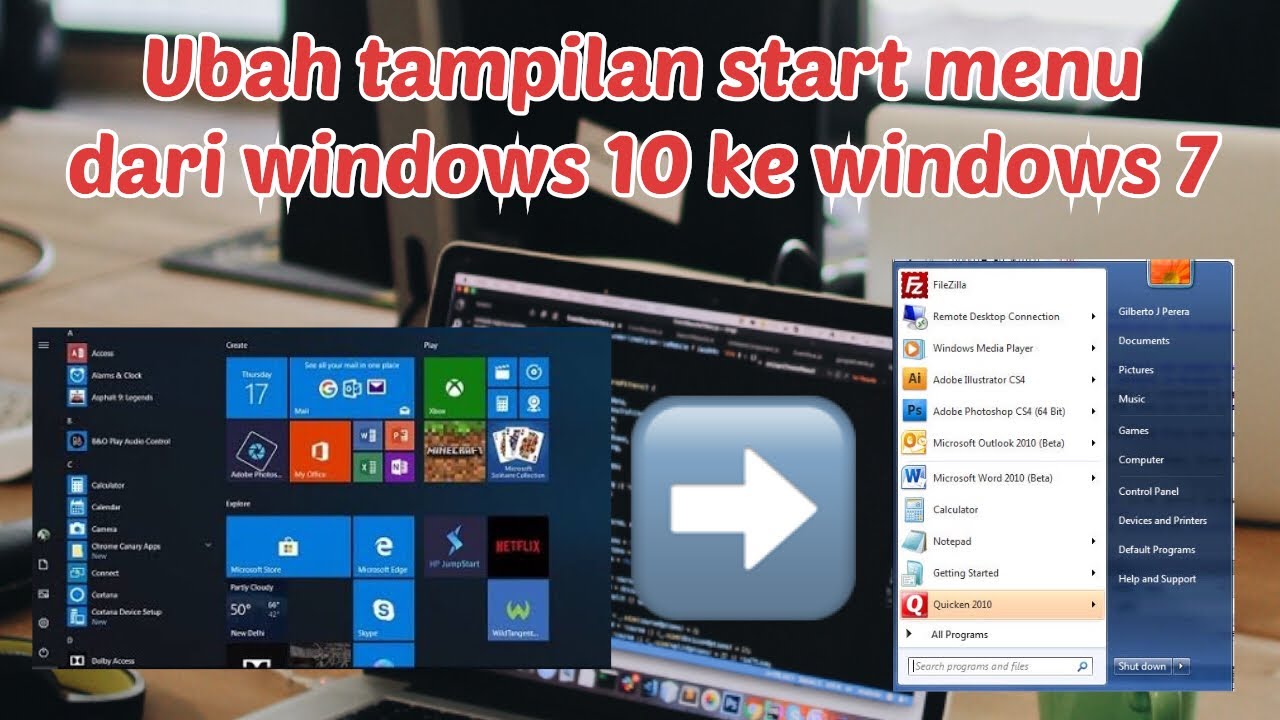 Ubah tampilan start menu windows 10 ke windows 7 - YouTube