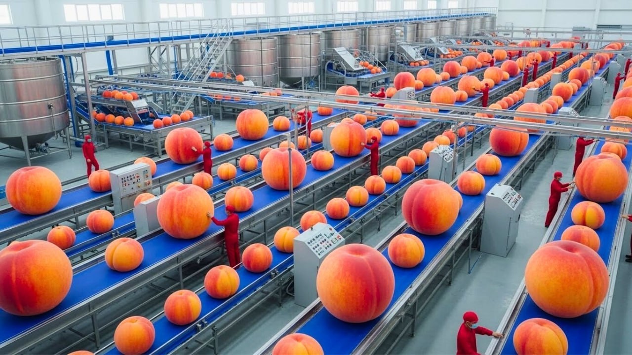 Inside the Million Dollar Peach Factory Full Processing Line From Raw ...