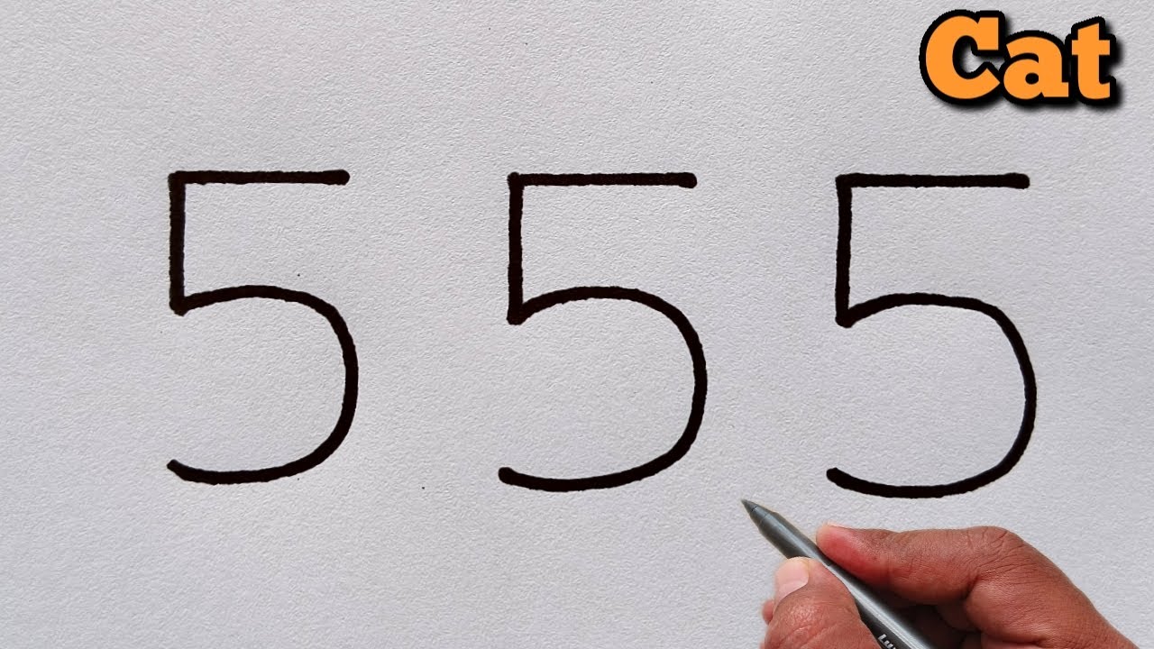 Cat Drawing Cute | How to Draw Cat From Number 555 | Easy Cat Drawing ...