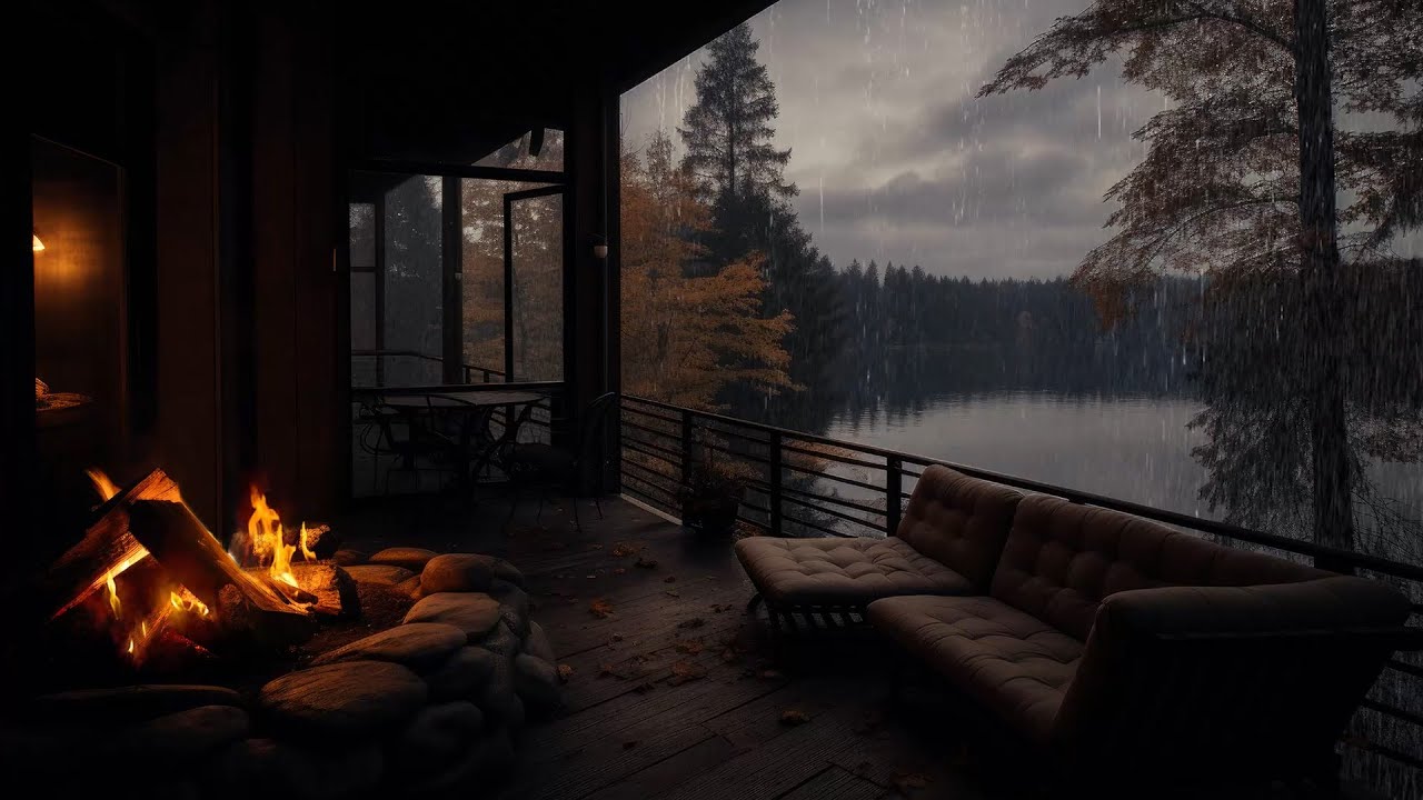 Cozy Wooden Cabin with Relaxing Campfire Ambience and Rain Sound for ...