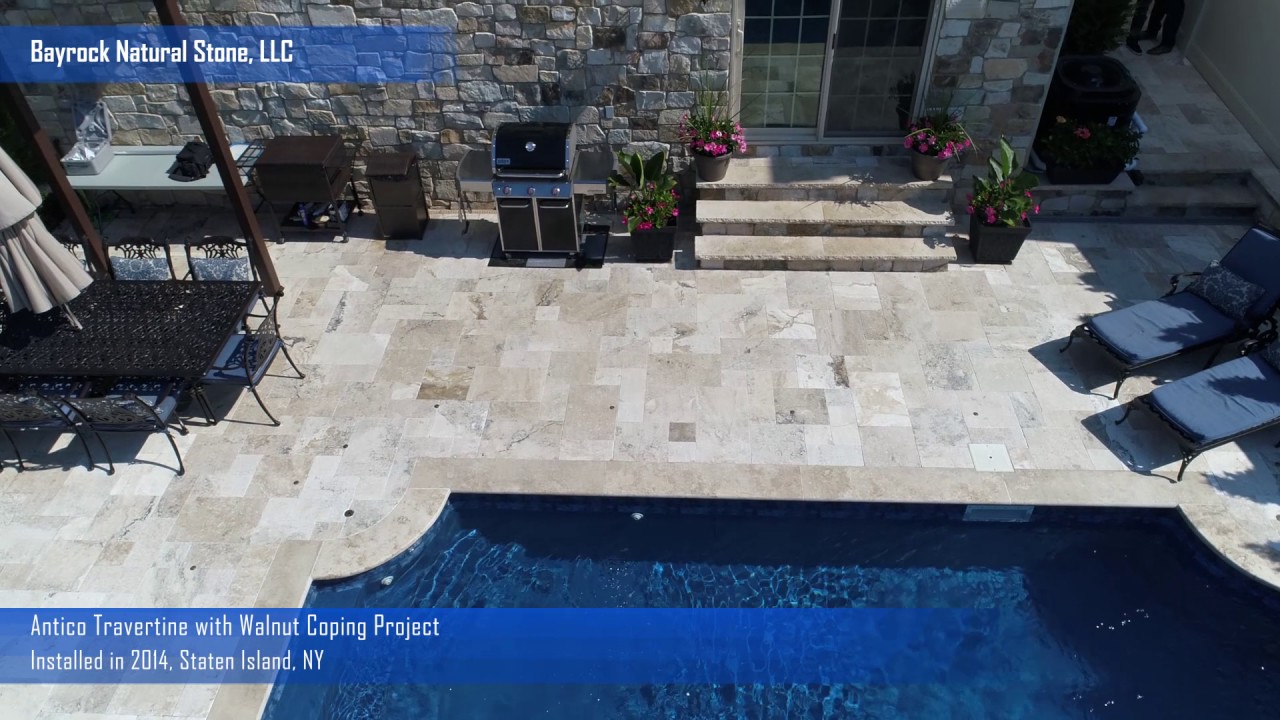 Antico Travertine with Walnut Pool Coping - YouTube