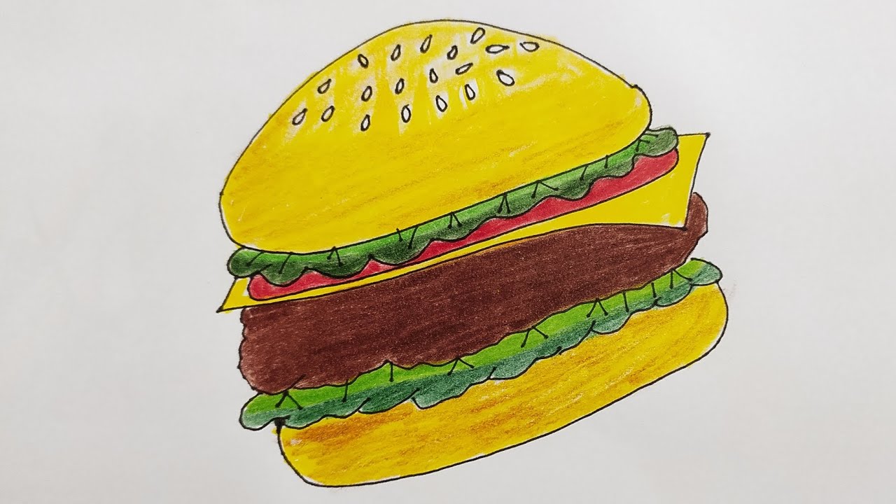 Cheese Burger Drawing & Colouring🍔 | How to Draw a Burger Easy | Burger ...
