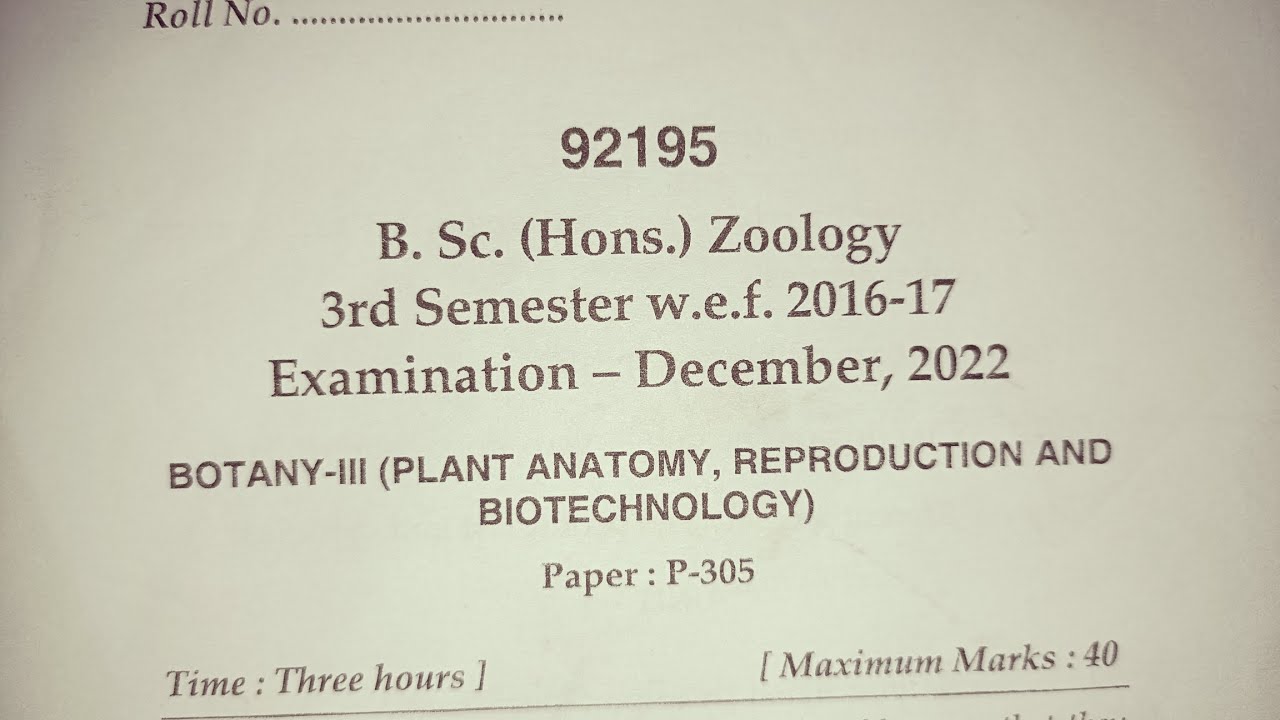 B.Sc. Zoology Hons. 3 Sem Botany -III Question Paper - YouTube