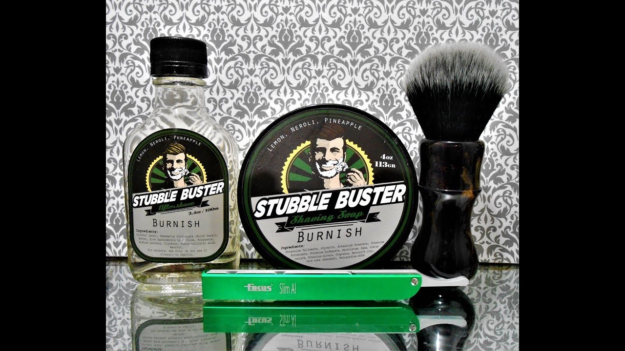 Focus Slim Al shavette, Stubble Buster Burnish soap and aftershave ...