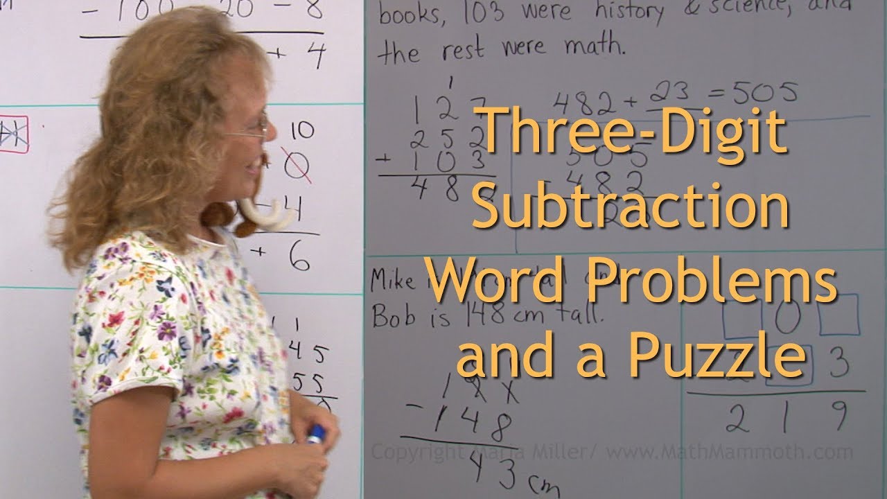 Three-digit subtraction word problems and a puzzle (3rd grade math ...