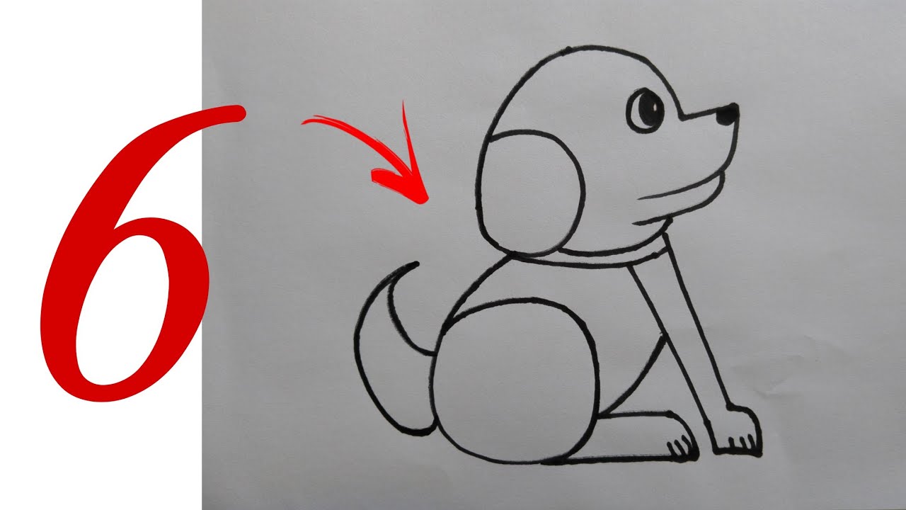 Dog drawing from number 6 | how to draw dog | step by step simple dog ...