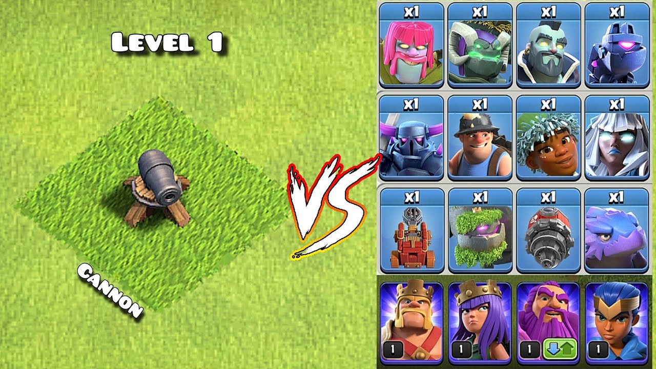 Level 1 Cannon vs level 1 new troops | Defense vs troops | Clash of ...