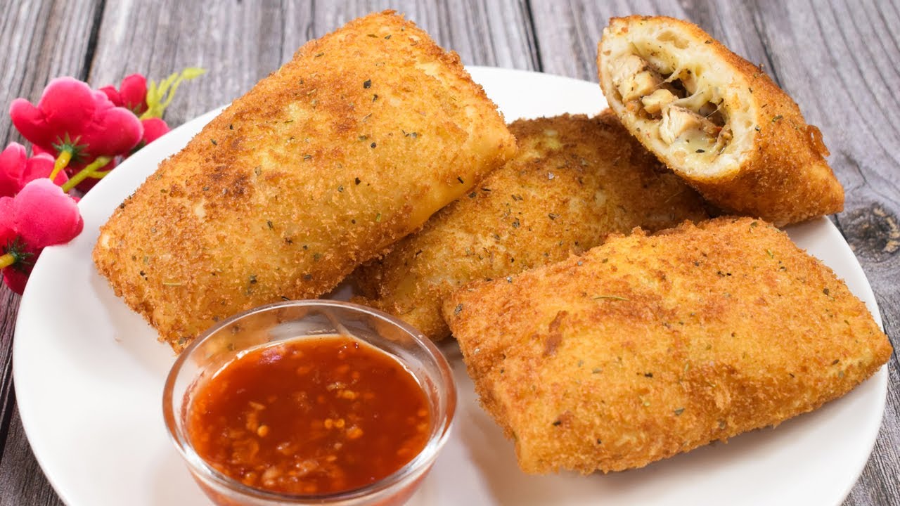 Chicken Cheese Pillows - Easy snacks recipe - Chicken cheese snacks ...