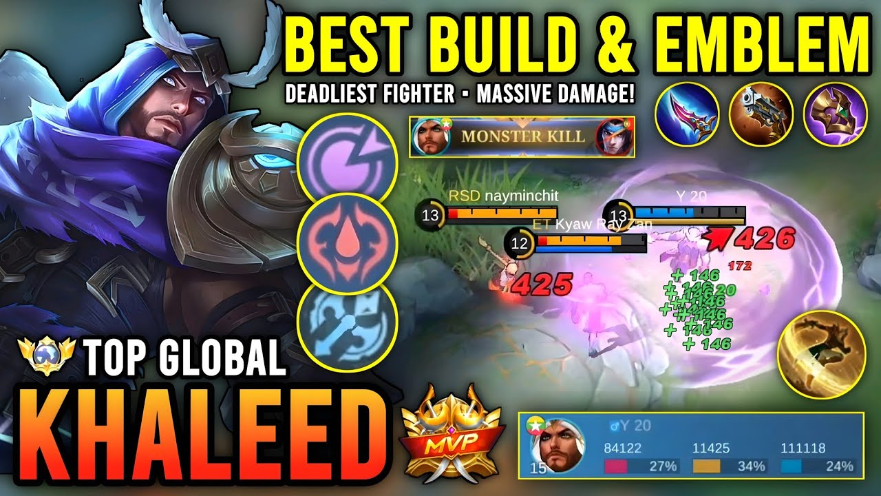 DEADLIEST FIGHTER!! KHALEED BEST BUILD & EMBLEM 2023 | TOP GLOBAL ...