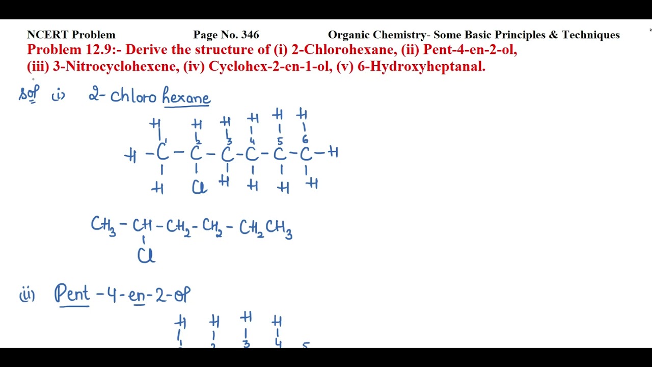 Derive the structure of (i) 2-Chlorohexane, (ii) Pent-4-en-2-ol, (iii ...