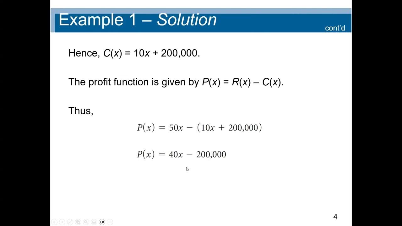 Find the break-even point, marginal profit, revenue, cost, total cost ...