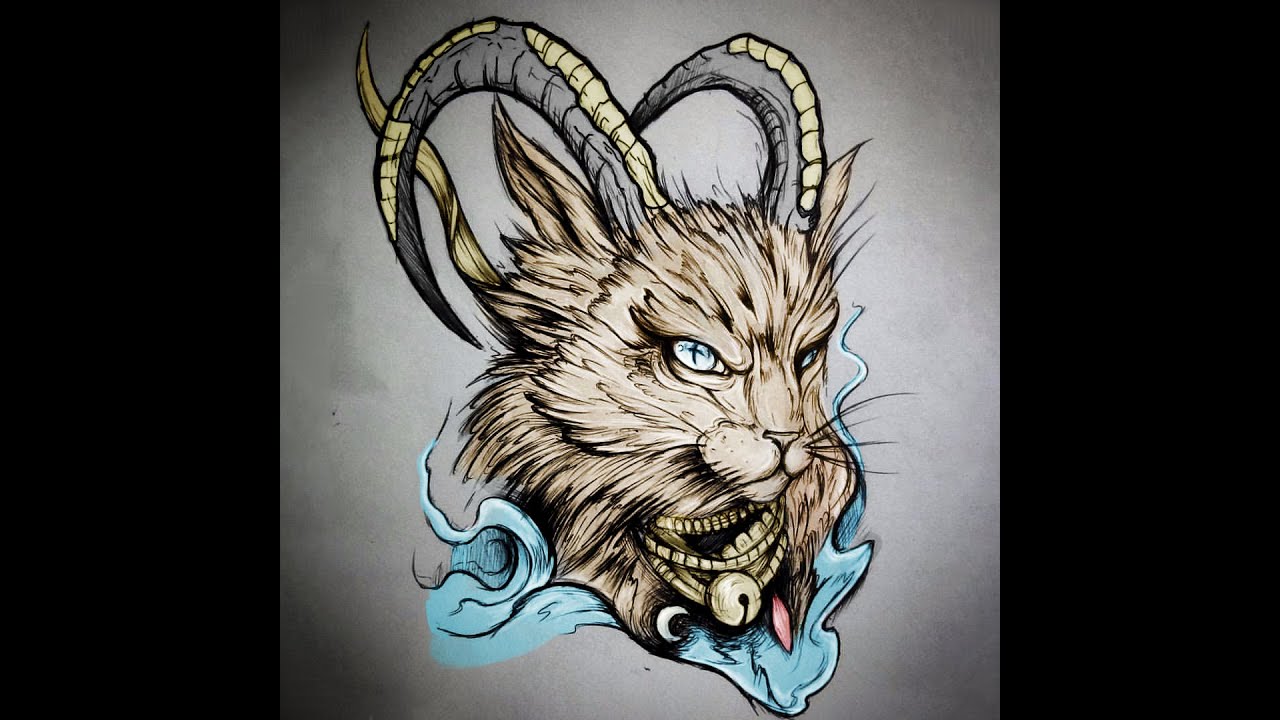speed drawing demon cat - YouTube