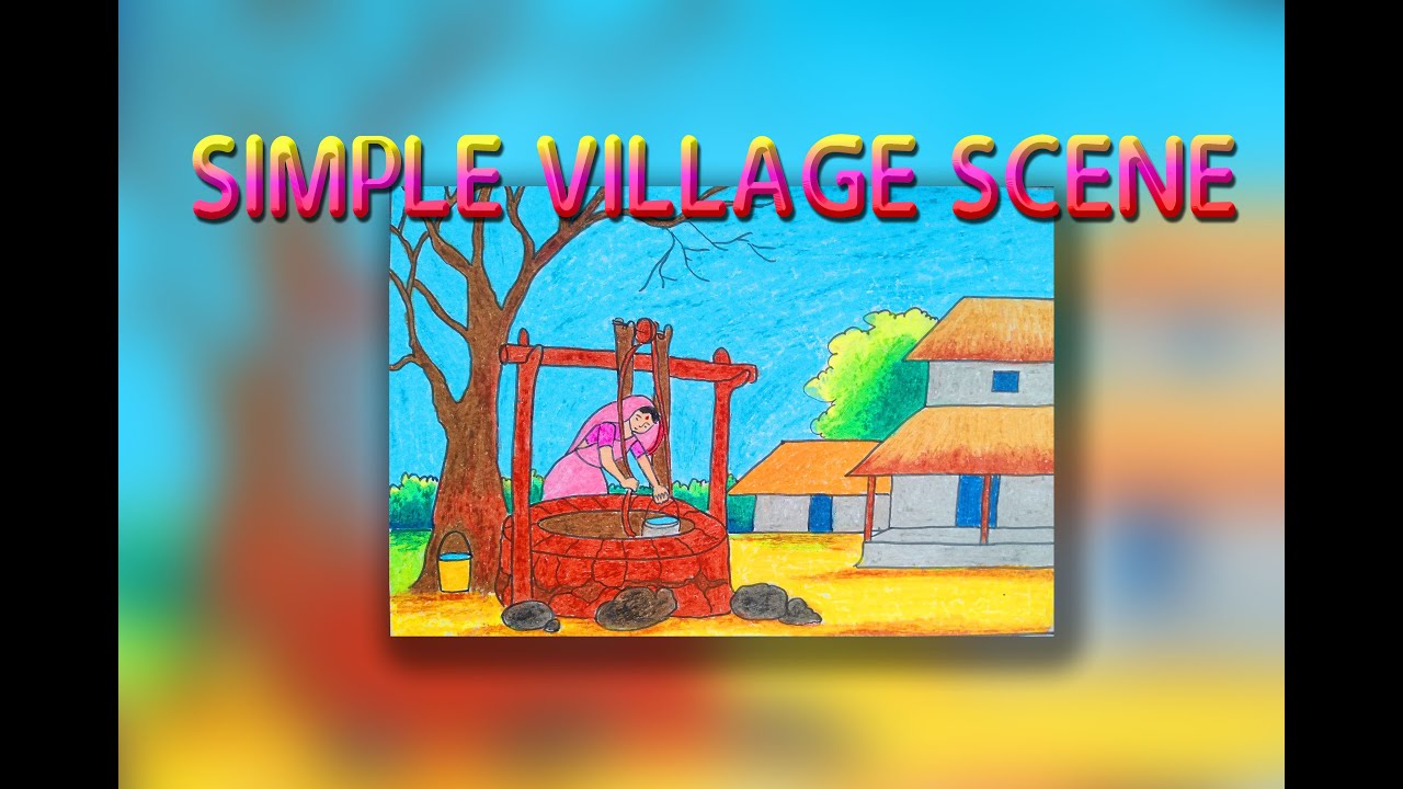 Simple Village scene drawing for kids | easy step by step drawing - YouTube