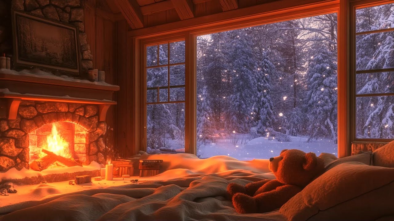 Cozy Winter Ambiance: Snowfall and Crackling Fire Sounds for Relaxation ...