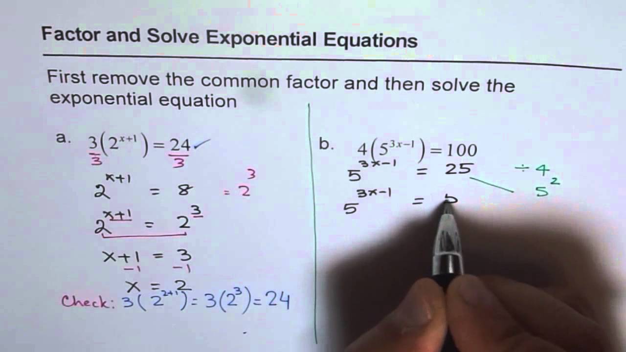 11Factor to Solve Exponential Equation - YouTube