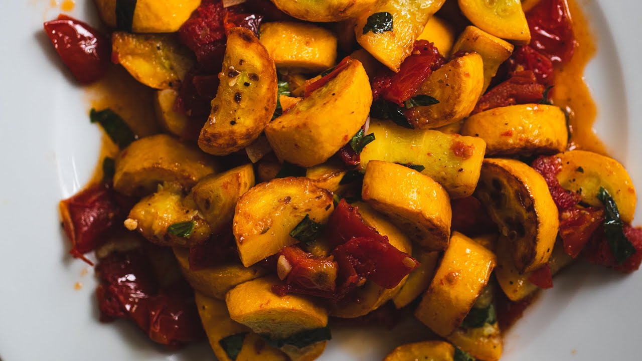 Summer Squash With Roasted Red Peppers and Fresh Basil - YouTube