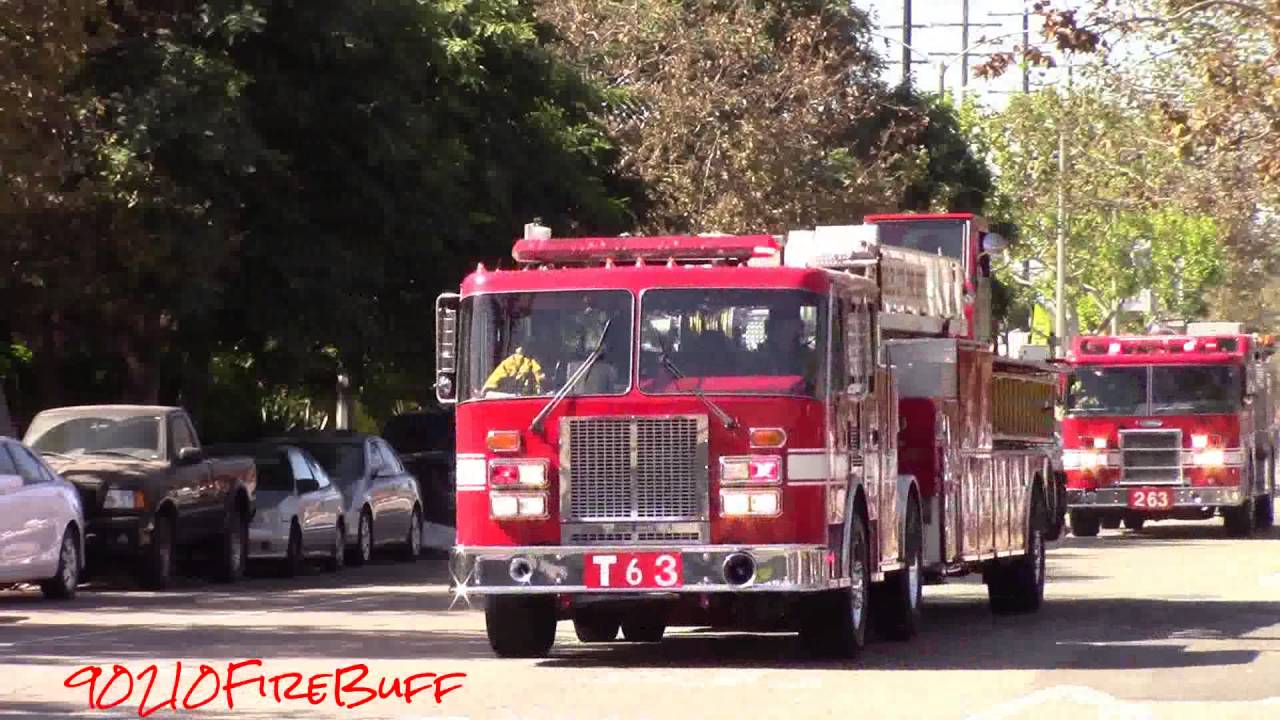 LAFD Light Force 63 (both spares) Responding - YouTube