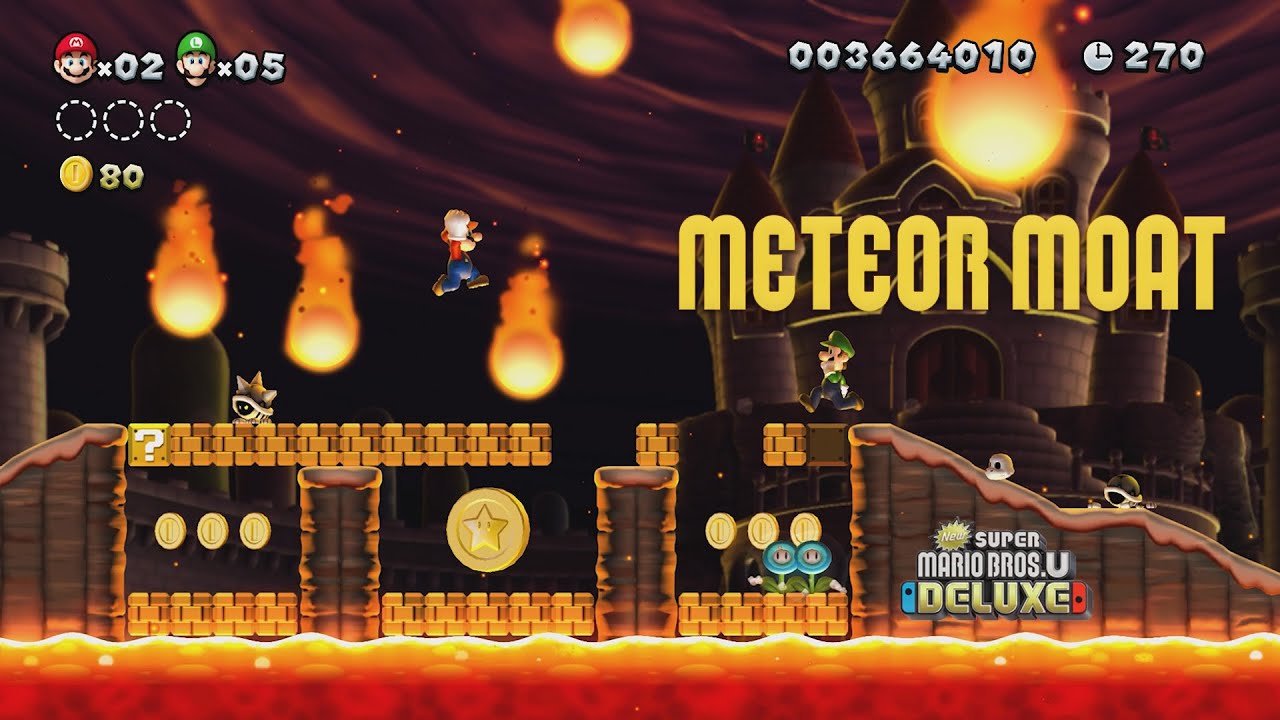 New Super Mario Bros. U Deluxe - Meteor Moat | 2 players | Walkthrough ...