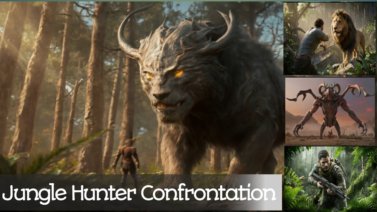 Hunter and lion fight jungle adventure story || unchanged hunting || # ...