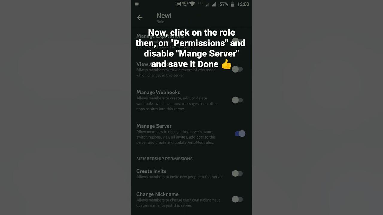 How to disable Manage Server permission in a role in Discord Mobile #roduz #discord #howto #role ...