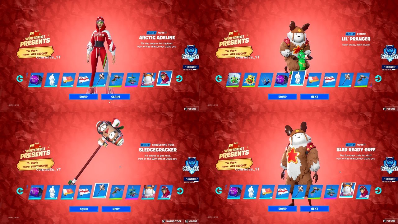 Fortnite Opening All Winterfest 2022 Presents Rewards - What's Inside ...