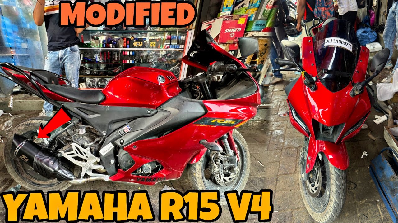 YAMAHA R15 Red Beauty Modification | Full System Exhaust | Grab Rail ...