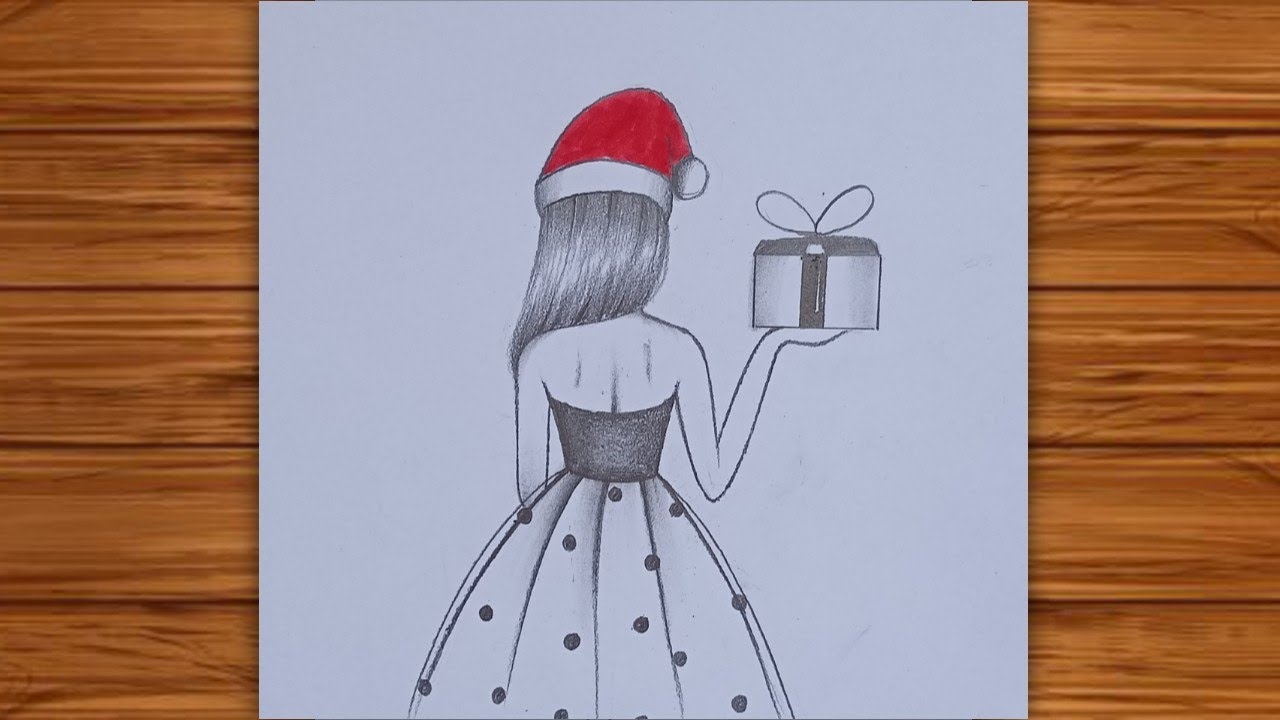 Christmas drawing|how to draw a girl celebrate Christmas step by step ...
