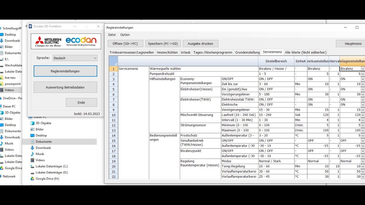 ECODAN, SD Karten Tool, zur Fehlerdiagnose und Betriebseinstellung ...