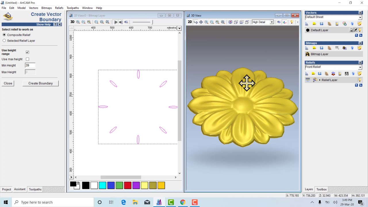 ARTCAM 2008,2018 FULL HINDI TUTORIALS 33,CREATE VECTOR BOUNDARY,3D ...