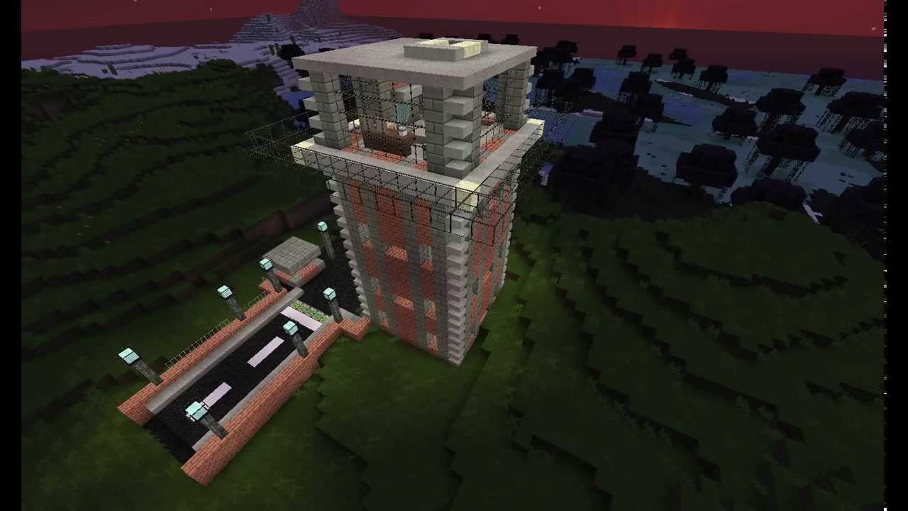 Minecraft modern building: Guard Tower and entrance road - YouTube