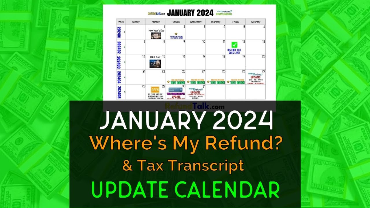 Where's My Refund? & Tax Transcript Update Calendar for January 2024 ...