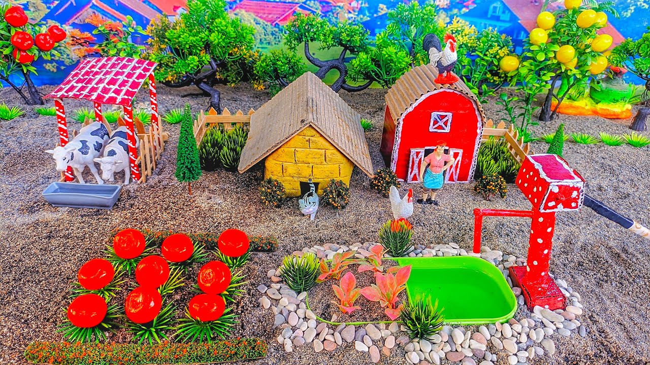 DIY Mini Farm With Cow Shed | How To Supply Water With Mini Hand Pump ...