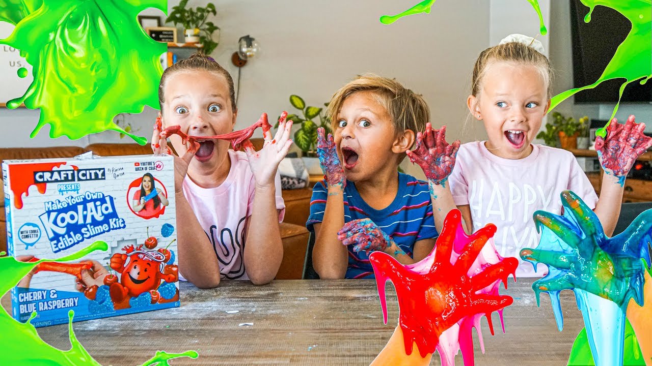 KIDS TRY MAKING EDIBLE SLIME! 😝 Karina Garcia Kool Aid Slime - YouTube