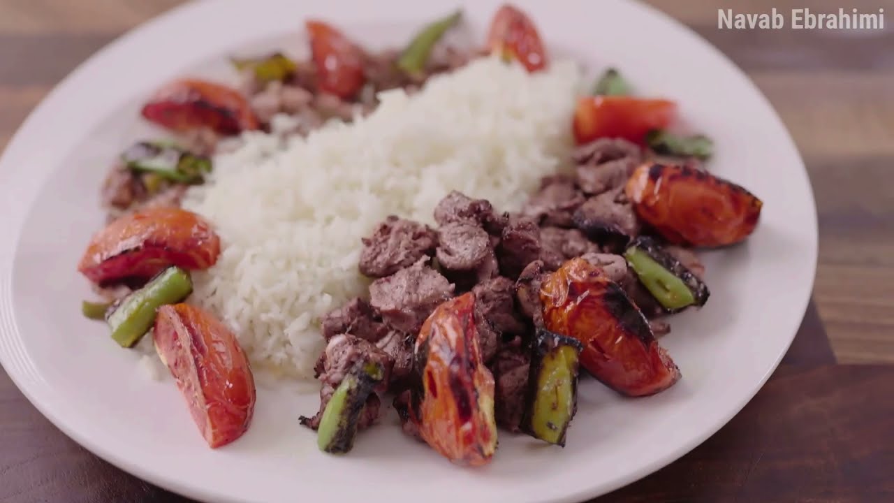 کته کباب چنجه با گوجه و فلفل به همراه نواب - chenjeh kebab with rice by ...