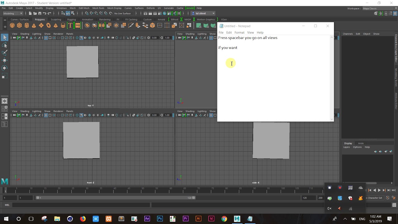 Perspective, Side, Top and front view in Maya 3d - YouTube