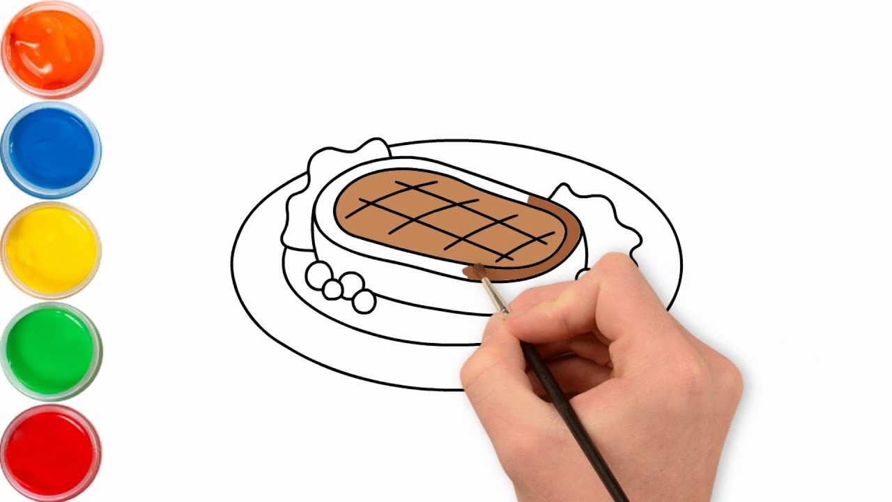 How to draw and color FOOD (STEAK) for kids EASY and STEP BY STEP? 😍🌹 ...