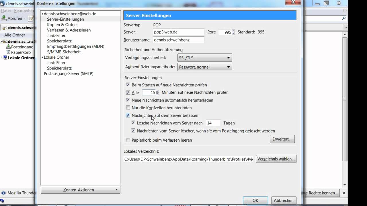 Thunderbird einrichten (Pop3) - YouTube