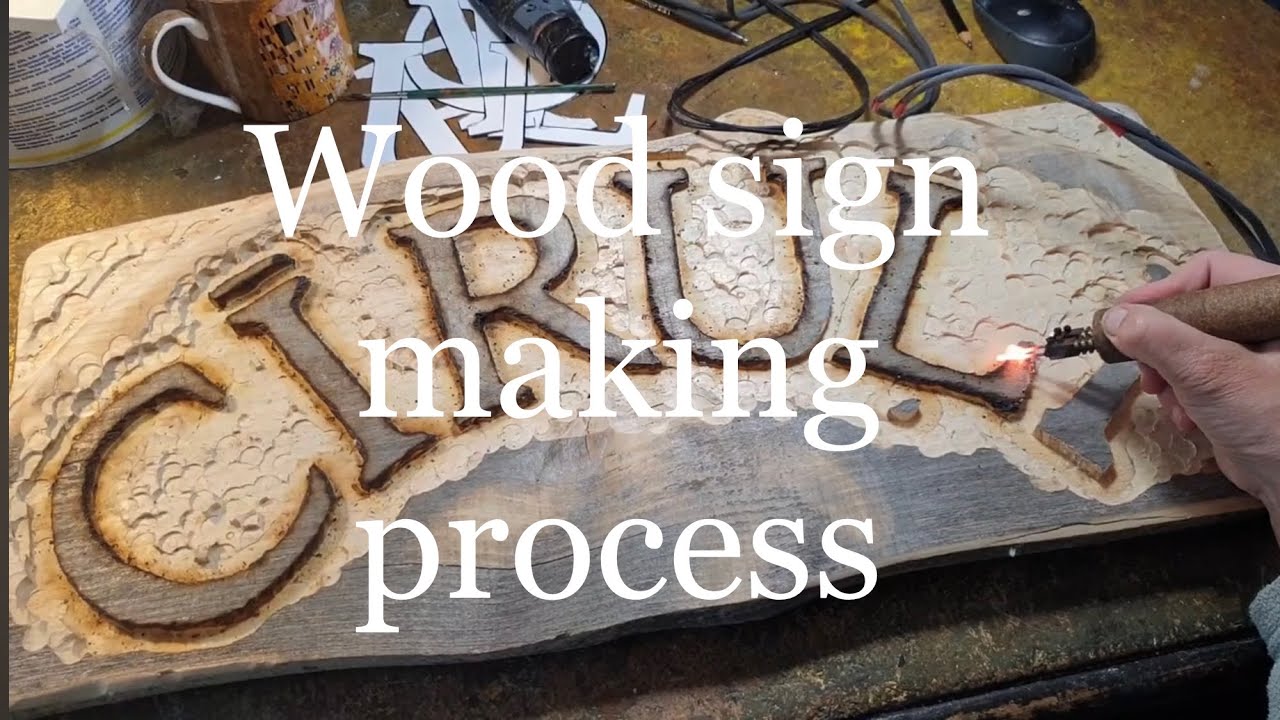 Rustic wood sign making process with phyrograph - YouTube