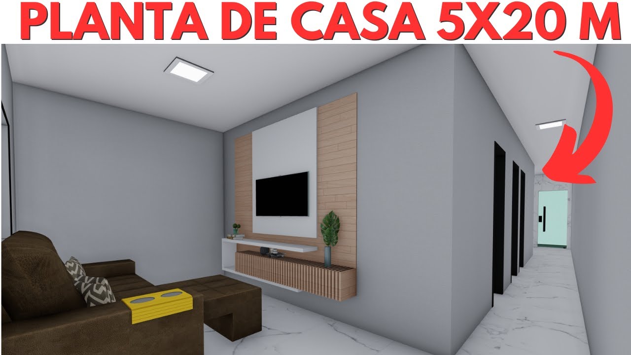 PLANTA DE CASA 5X20 METROS COM 02 QUARTOS! HOUSEPLANT | FLOOR PLAN ...