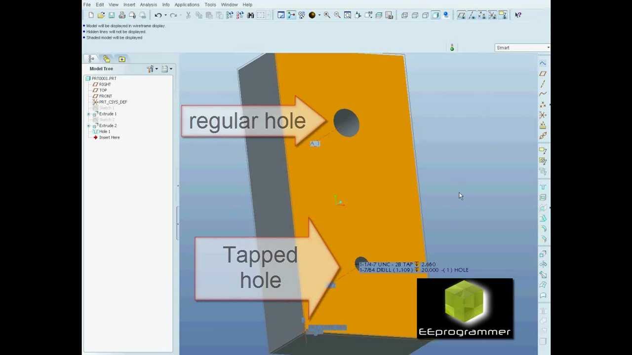 Pro/ENGINEER (Pro/E) tutorial - Modeling a tapped hole - YouTube