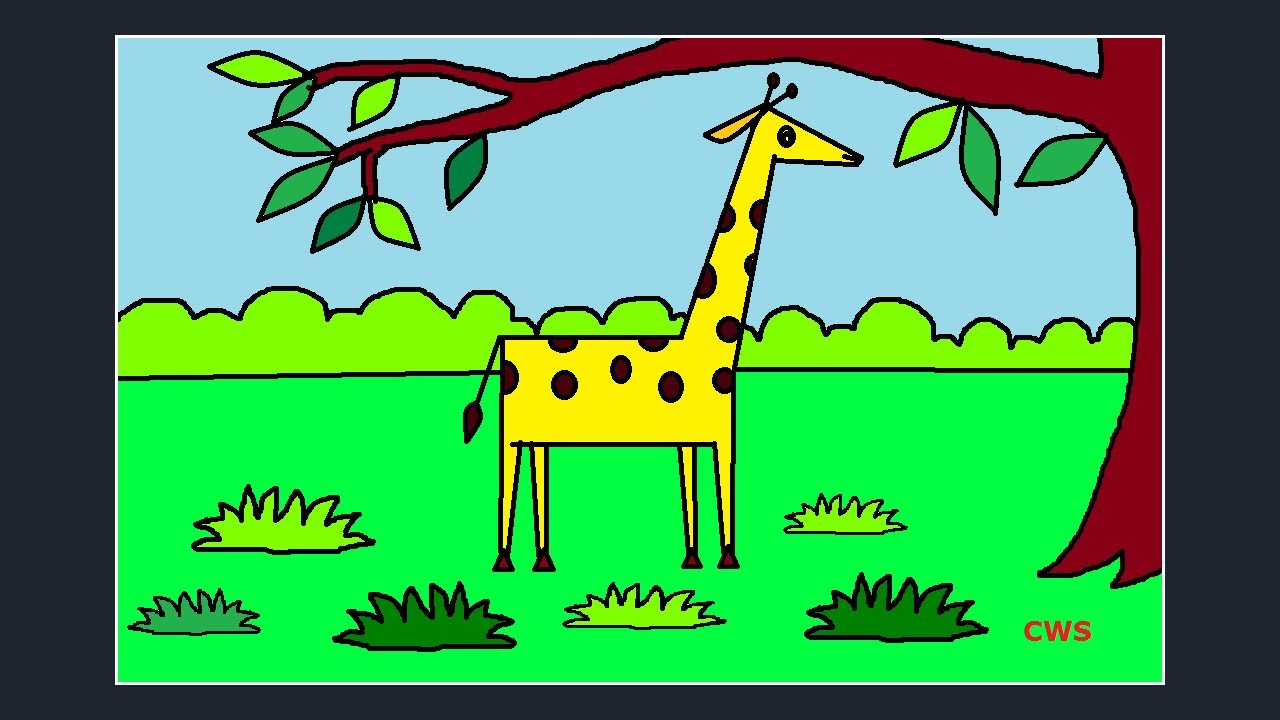 How to draw Simple Drawing / giraffe Scenery Drawing / Ms Paint Art ...